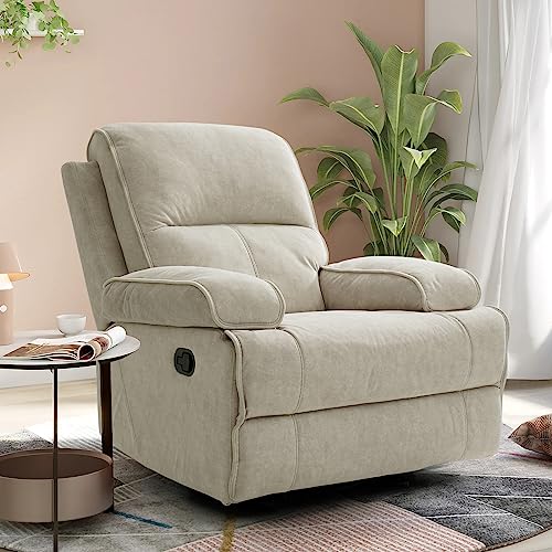 RISAR Oversized Rocker Recliner Chair, Ergonomic Nursery Manual Rocking Armchair Upholstered Thick backrest & Removable armrest Single Sofa Chair for Living Room (Beige)