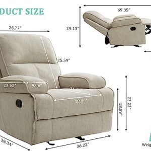 RISAR Oversized Rocker Recliner Chair, Ergonomic Nursery Manual Rocking Armchair Upholstered Thick backrest & Removable armrest Single Sofa Chair for Living Room (Beige)