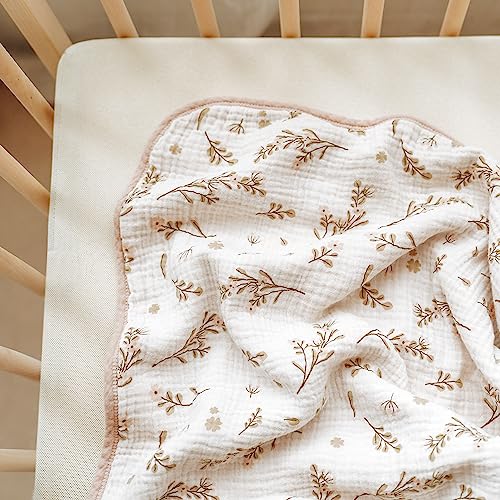 Toddler Blankets for Girls, Reversible Blanket 100% Cotton(Muslin) Baby Bed Blankets Super Soft Crib Blanket for Baby Infant Toddler 44"x47" (Pink Floral)