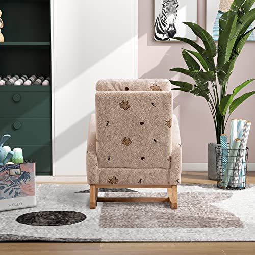 Modern Rocking Chair for Nursery High Back,Mid Century Accent Rocker Armchair With Side Pocket, Wooden Rocking Chair for Living Room Baby Kids Room,Nursing Comfy Chairs for Mom,Gift,Beige Boucle