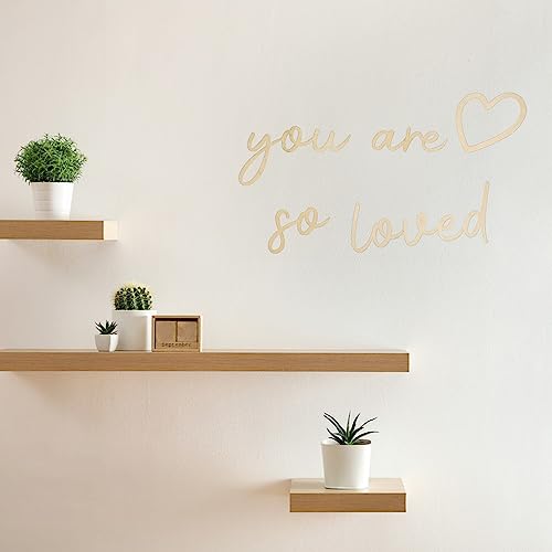 Lintran Wood You Are So Loved Wall Decor - Boho Wooden Script Art For Nursery, Children, Baby Boys And Girls Bedroom Decor - Nursery Wall Decor With Heart Decal Included