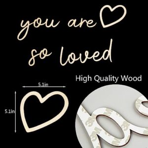 Lintran Wood You Are So Loved Wall Decor - Boho Wooden Script Art For Nursery, Children, Baby Boys And Girls Bedroom Decor - Nursery Wall Decor With Heart Decal Included