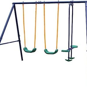 MIIUDGIG Metal Swing Set 3 in 1 for Front Courtyard Outdoor Toys for Kids Ages 3+, Outside Playground Backyard Swingset