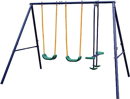 MIIUDGIG Metal Swing Set 3 in 1 for Front Courtyard Outdoor Toys for Kids Ages 3+, Outside Playground Backyard Swingset