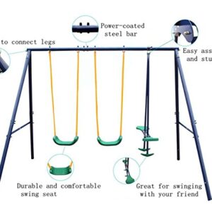 MIIUDGIG Metal Swing Set 3 in 1 for Front Courtyard Outdoor Toys for Kids Ages 3+, Outside Playground Backyard Swingset