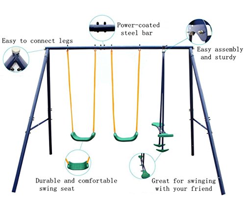 MIIUDGIG Metal Swing Set 3 in 1 for Front Courtyard Outdoor Toys for Kids Ages 3+, Outside Playground Backyard Swingset