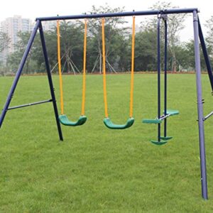 MIIUDGIG Metal Swing Set 3 in 1 for Front Courtyard Outdoor Toys for Kids Ages 3+, Outside Playground Backyard Swingset