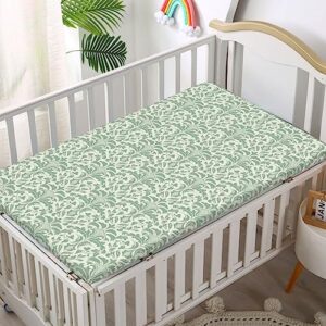 Damask Themed Fitted Mini Crib Sheets,Portable Mini Crib Sheets Soft Toddler Mattress Sheet Fitted - Great for Boy or Girl Room or Nursery,24“ x38“,Reseda Green Pale Green