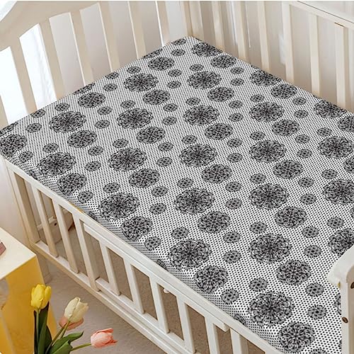 Dandelion Themed Fitted Crib Sheet,Standard Crib Mattress Fitted Sheet Soft Toddler Mattress Sheet Fitted - Baby Crib Sheets for Girl or Boy,28“ x52“,Charcoal Grey White