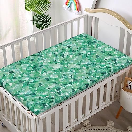 Emerald Themed Fitted Mini Crib Sheets,Portable Mini Crib Sheets Toddler Bed Mattress Sheets - Baby Crib Sheets for Girl or Boy,24“ x38“,Sea Green