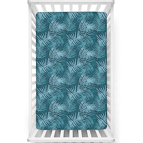 Exotic Themed Fitted Mini Crib Sheets,Portable Mini Crib Sheets Toddler Bed Mattress Sheets - Baby Sheet for Boys Girls,24“ x38“,Petrol Blue Pale Blue