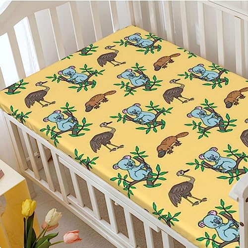 Eucalyptus Themed Fitted Mini Crib Sheets,Portable Mini Crib Sheets Soft & Stretchy Fitted Crib Sheet - Crib Mattress Sheet or Toddler Bed Sheet,24“ x38“,Multicolor