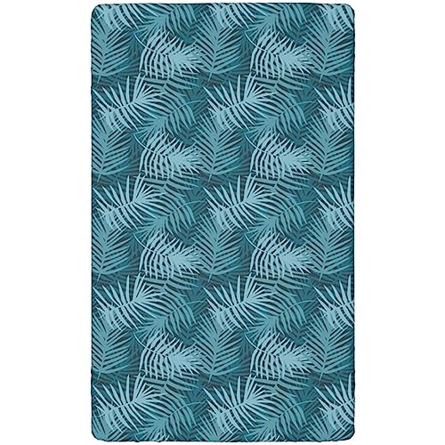 Exotic Themed Fitted Mini Crib Sheets,Portable Mini Crib Sheets Toddler Bed Mattress Sheets - Baby Sheet for Boys Girls,24“ x38“,Petrol Blue Pale Blue