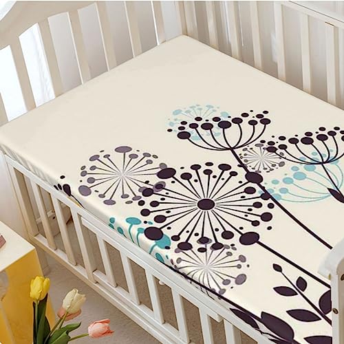 Dandelion Themed Fitted Crib Sheet,Standard Crib Mattress Fitted Sheet Toddler Bed Mattress Sheets - Crib Mattress Sheet or Toddler Bed Sheet,28“ x52“,Purple Blue and Beige