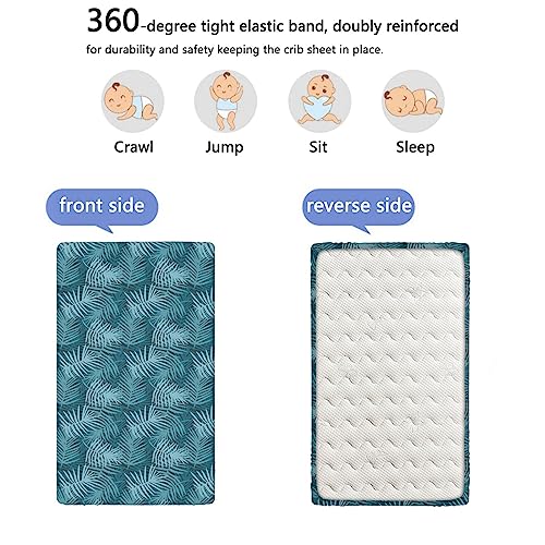 Exotic Themed Fitted Mini Crib Sheets,Portable Mini Crib Sheets Toddler Bed Mattress Sheets - Baby Sheet for Boys Girls,24“ x38“,Petrol Blue Pale Blue