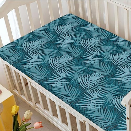 Exotic Themed Fitted Mini Crib Sheets,Portable Mini Crib Sheets Toddler Bed Mattress Sheets - Baby Sheet for Boys Girls,24“ x38“,Petrol Blue Pale Blue