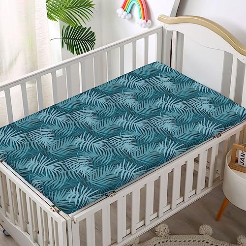 Exotic Themed Fitted Mini Crib Sheets,Portable Mini Crib Sheets Toddler Bed Mattress Sheets - Baby Sheet for Boys Girls,24“ x38“,Petrol Blue Pale Blue