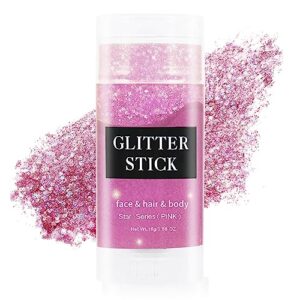 meicoly pink body glitter stick,singer concert music rave festival,rotating mermaid face glitter stick,holographic glitter for face/body/hair/eye,sparkling face glitter makeup body glitter for women