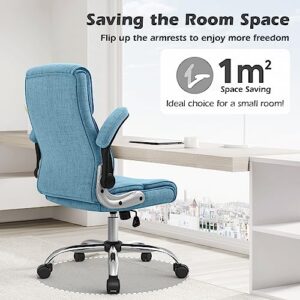 YAMASORO Ergonomic Executive Office Chair Linen Fabric Home Office Desk Chairs with Armrest and Wheels, High Back Computer Chairs for Adults,Blue