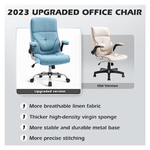 YAMASORO Ergonomic Executive Office Chair Linen Fabric Home Office Desk Chairs with Armrest and Wheels, High Back Computer Chairs for Adults,Blue