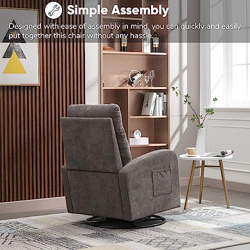 JOYBASE Swivel Rocking Chair, Swivel Glider Rocker Nursery Chair, Nursing Rocking Accent Chair with High Backrest, Modern Comfy Lounge Chair Armchair for Living Room, Nursery, Bedroom (Dark Grey)