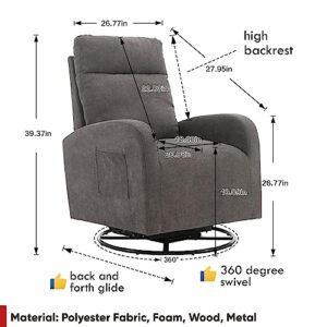 JOYBASE Swivel Rocking Chair, Swivel Glider Rocker Nursery Chair, Nursing Rocking Accent Chair with High Backrest, Modern Comfy Lounge Chair Armchair for Living Room, Nursery, Bedroom (Dark Grey)