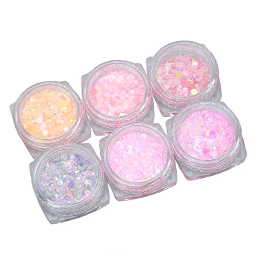 6Pcs Nail Glitter Powder Set, Luminous Decorative Sequins Art Enhancements Nail Art Accessories for DIY Manicure