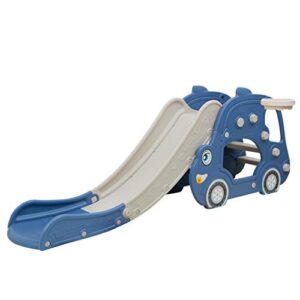 slide for kids, toddler playground slipping slide climber, extra long slide slope with basketball hoop for indoor outdoor backyard use (blue car) kids house with slide (blue, one size)