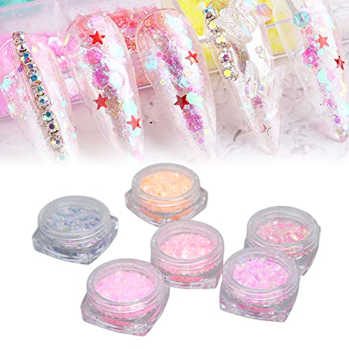 6Pcs Nail Glitter Powder Set, Luminous Decorative Sequins Art Enhancements Nail Art Accessories for DIY Manicure