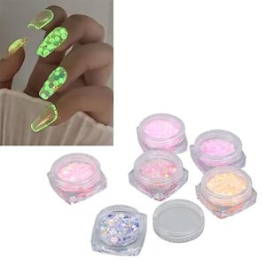 6Pcs Nail Glitter Powder Set, Luminous Decorative Sequins Art Enhancements Nail Art Accessories for DIY Manicure