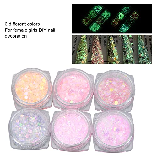 6Pcs Nail Glitter Powder Set, Luminous Decorative Sequins Art Enhancements Nail Art Accessories for DIY Manicure