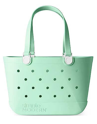 Simple Modern Beach Bag Rubber Tote | Waterproof Large Tote Bag with Zipper Pocket for Beach, Pool Boat, Groceries, Sports | Getaway Bag Collection | Retro Mint