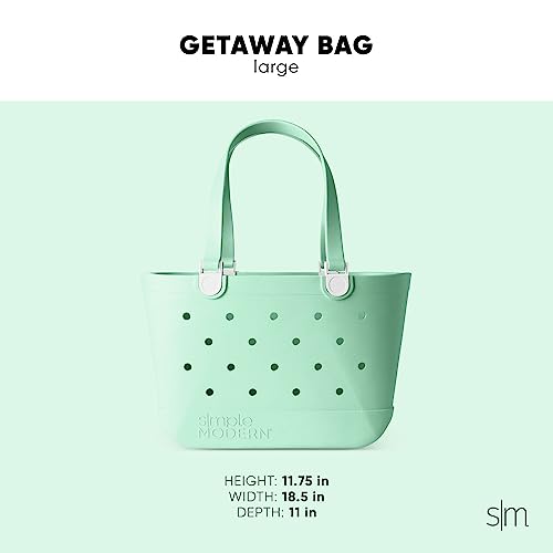 Simple Modern Beach Bag Rubber Tote | Waterproof Large Tote Bag with Zipper Pocket for Beach, Pool Boat, Groceries, Sports | Getaway Bag Collection | Retro Mint