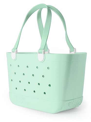 Simple Modern Beach Bag Rubber Tote | Waterproof Large Tote Bag with Zipper Pocket for Beach, Pool Boat, Groceries, Sports | Getaway Bag Collection | Retro Mint