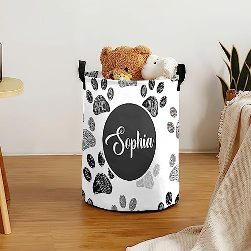 Personalized Dog's Paw Waterproof Laundry Basket Handles Collapsible Hamper Storage Basket for Office Bathroom