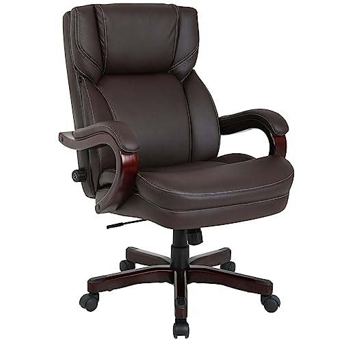 Adjustable Executive Chair, Big and Tall Ergonomic Office Chair for Desk-Swivel PU Leather Computer Chair with Wheels, High Back, Lumbar Support and Armrest, Classic Brown