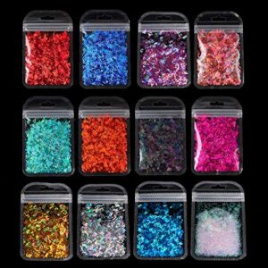 IOOOFU Alphabet Holographic Letters Chunky Resin Fillers DIY Nail Art Resin Supplies Epoxy Resin Fillers for DIY Mixed Sequins 12 Colors Glitters