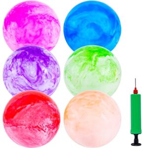 3 otters bouncy balls for kids, 6pcs marbleized bouncy balls plus pump inflatable sensory balls kickball dodge ball for kids adult summer beach outdoor game