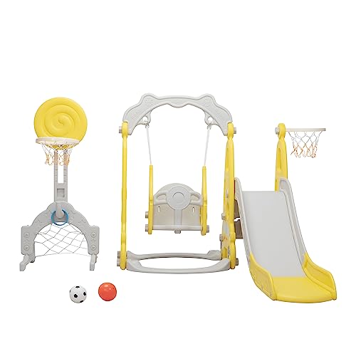 5 in 1 Kids Slide for Toddlers Age 1-3 Slide and Swing Set for Children Baby Indoor Outdoor, Playsets Playground Sets for Backyards Plastic