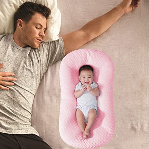 Loevin Baby Nest Sleeping for Baby in Bed,Baby Lounger for Newborn Portable,Washable Newborn Lounger for Boys & Girls 0-12 Months,Doudou Pink