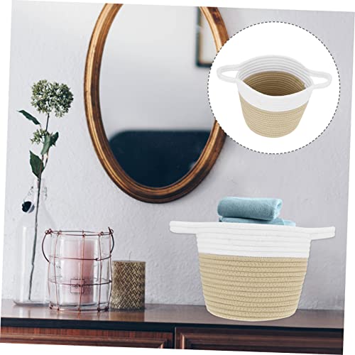 1pc Round Storage Box Woven Storage Baskets Round Woven Basket Round Laundry Basket Cotton Braid Basket Laundry Clothes Hamper Woven Storage Bins Organizing Basket Fold