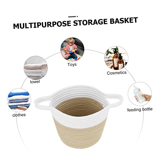 1pc Round Storage Box Woven Storage Baskets Round Woven Basket Round Laundry Basket Cotton Braid Basket Laundry Clothes Hamper Woven Storage Bins Organizing Basket Fold