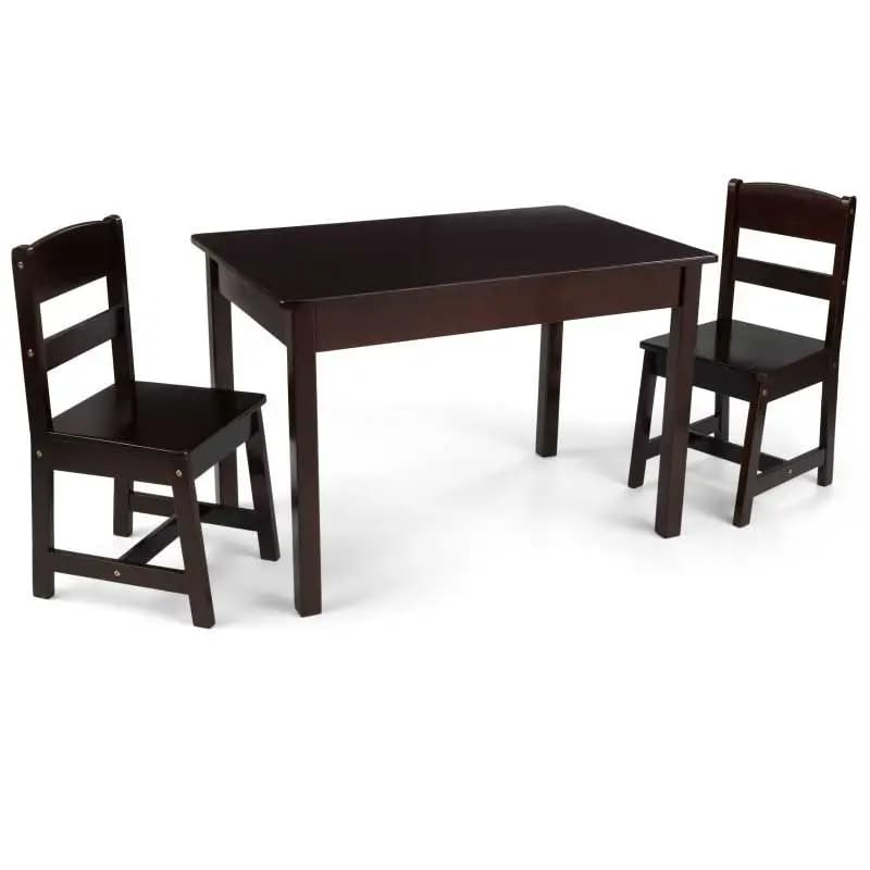 Wooden Rectangular Table & 2 Chair Set for Kids - Espresso, Gift for Ages 5-8