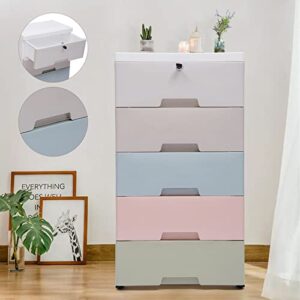 SNKOURIN Plastic Dresser 5 Drawers, Closet Drawers Tall Standing Dresser Bedside Furniture & Night Stand End Table Dresser for Office,Playroom,Bedroom Furniture,Multicolor