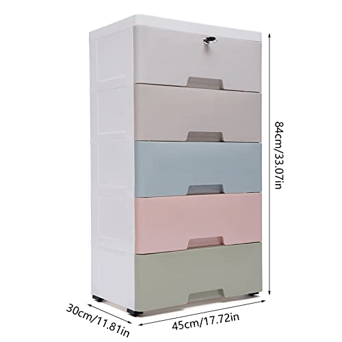 SNKOURIN Plastic Dresser 5 Drawers, Closet Drawers Tall Standing Dresser Bedside Furniture & Night Stand End Table Dresser for Office,Playroom,Bedroom Furniture,Multicolor