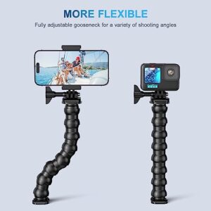 Jaws Flex Clamp Mount with Adjustable Gooseneck for GoPro Hero 11, 10, 9, 8, 7, 6, 5, 4, Session 3+, 3, 2, 1 Max, Hero (2018) Fusion, DJI Osmo Cameras Compatible with 4-7'' Smartphone