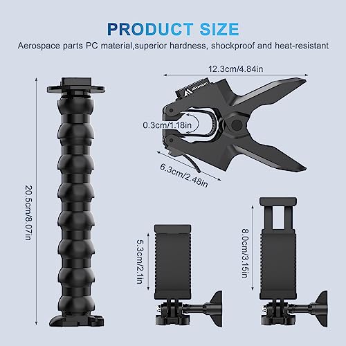 Jaws Flex Clamp Mount with Adjustable Gooseneck for GoPro Hero 11, 10, 9, 8, 7, 6, 5, 4, Session 3+, 3, 2, 1 Max, Hero (2018) Fusion, DJI Osmo Cameras Compatible with 4-7'' Smartphone