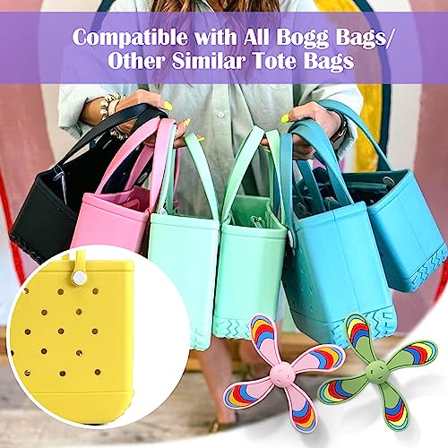 Juome 2Pcs Charms for Bogg Bag, Windmill Charm Accessories Compatible with Bogg Bag, Decorative Charm Inserts Compatible for Bogg Bag/Simply Southern Bogg Bag (Pink, Green)