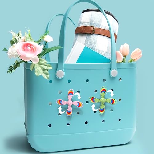 Juome 2Pcs Charms for Bogg Bag, Windmill Charm Accessories Compatible with Bogg Bag, Decorative Charm Inserts Compatible for Bogg Bag/Simply Southern Bogg Bag (Pink, Green)