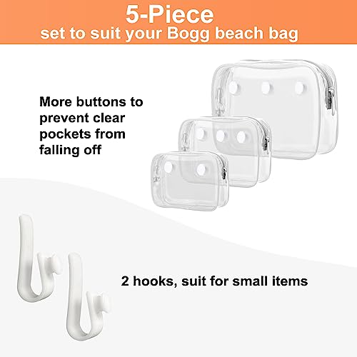 Everfunny 3 Packs Clear Bogg Beach Tote Bag with 2 Pack Insert Hooks Accessories for Bogg Bags Travel Makeup Clean Toiletry Brush Organizer Cosmetic Divider Storage Inner Pouch